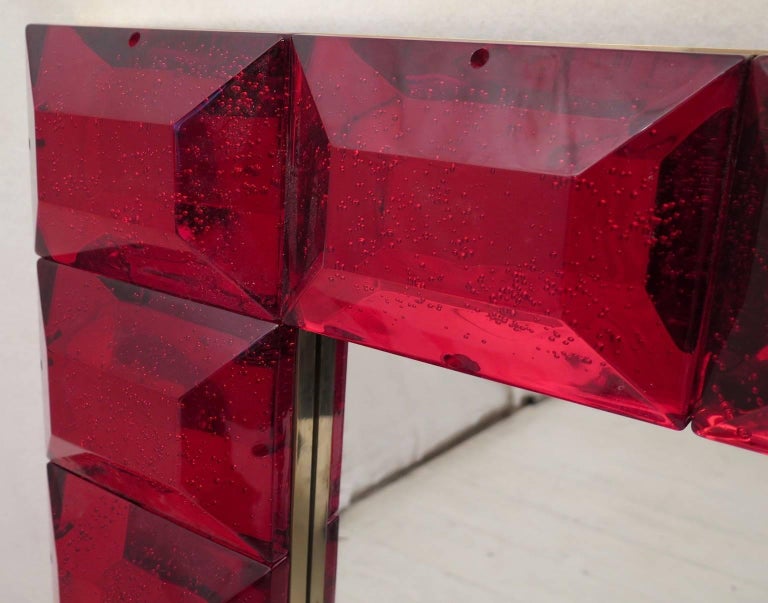 Murano Red Art Glass Italian Modern Wall Mirror at 1stDibs