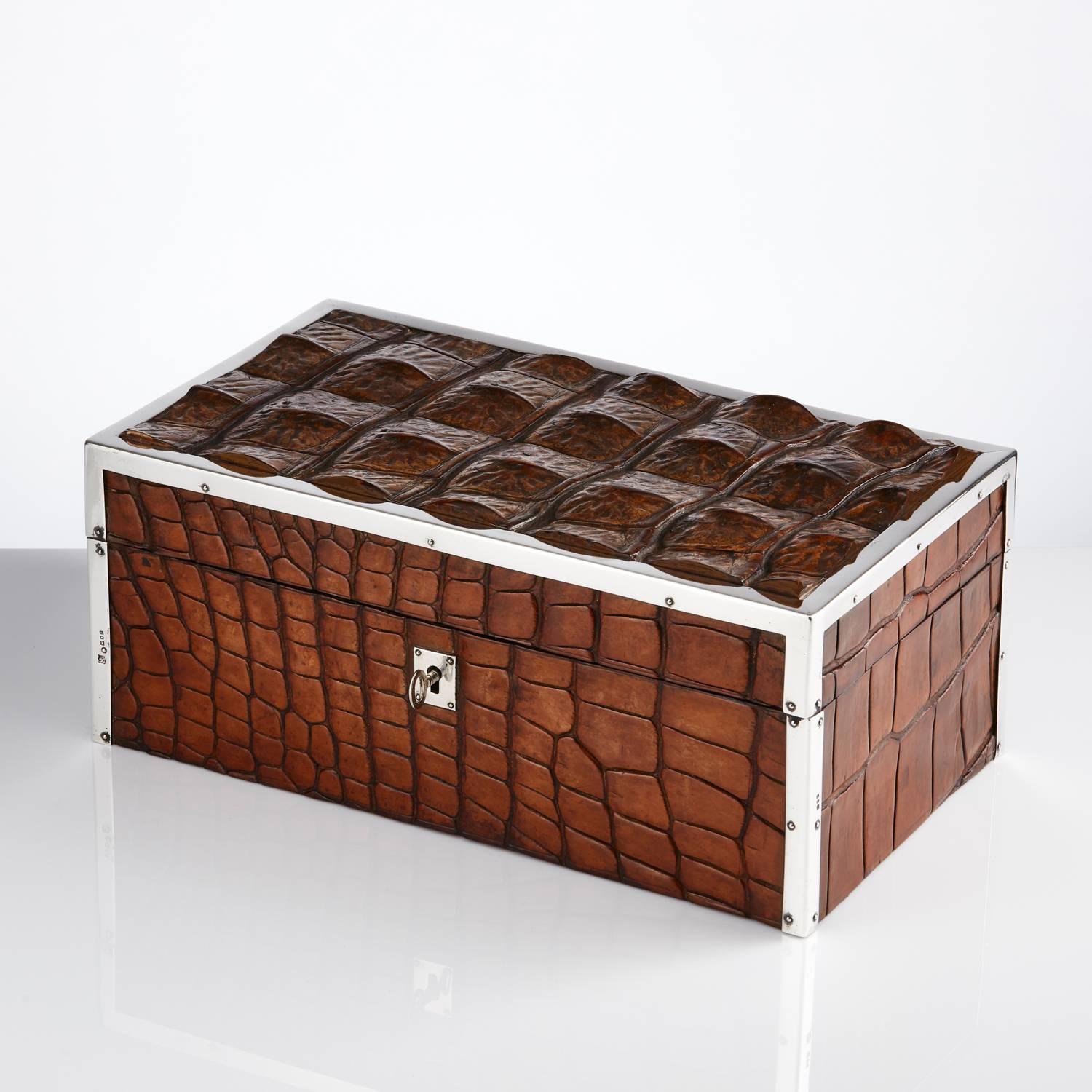 Antique Late 19th Century Crocodile and Silver Cigar Box, Date London ...