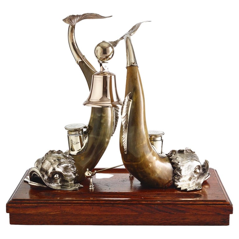 Antique Early 20th Century Oak Ink Stand with Mythical Creatures Circa ...