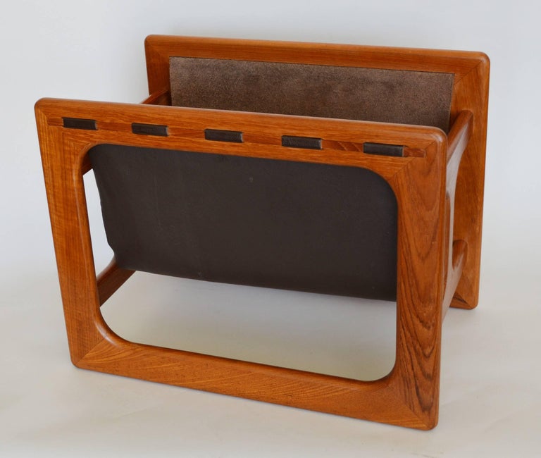 Danish Modern Teak and Leather Magazine Rack at 1stDibs