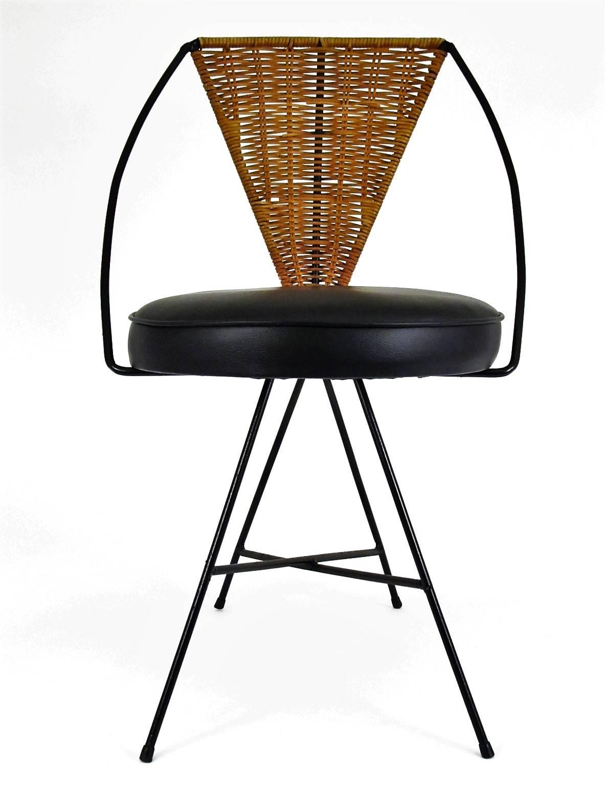 Arthur Umanoff Designed Mid-Century Modern Iron and Wicker Side Chair ...