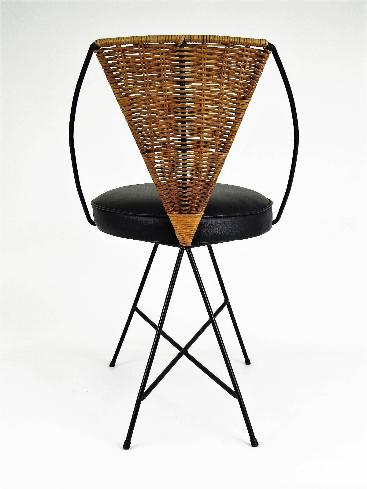 Arthur Umanoff Designed Mid-Century Modern Iron and Wicker Side Chair ...