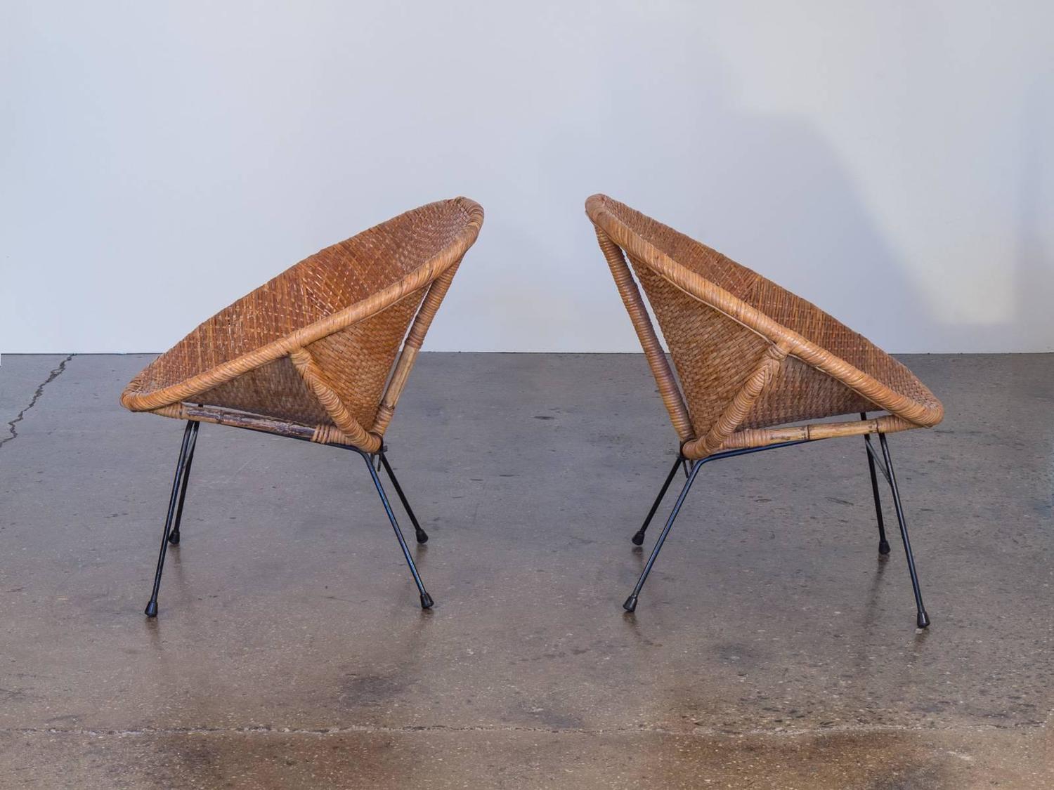 Pair of Mid-Century Rattan Scoop Chairs at 1stdibs
