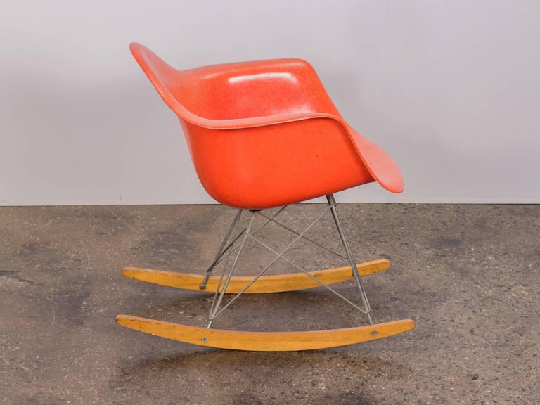 Eames Orange Armchair on Rocker Base For Sale at 1stDibs
