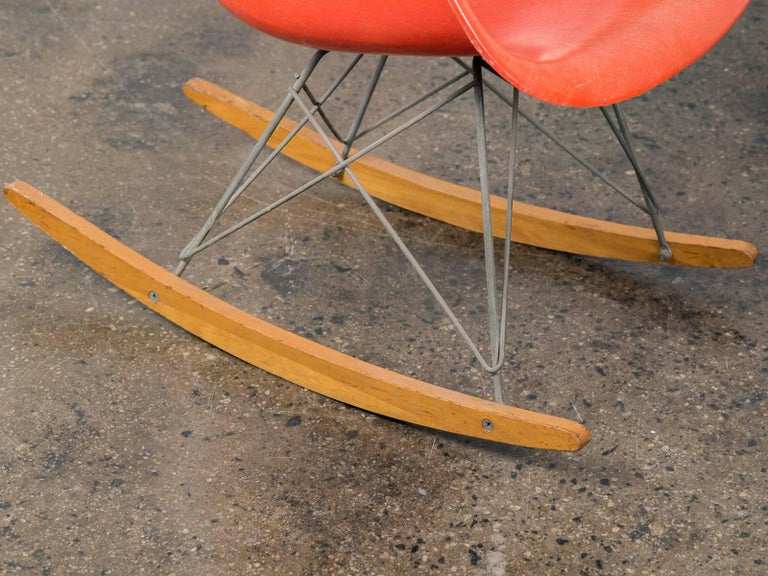 Eames Orange Armchair on Rocker Base For Sale at 1stDibs