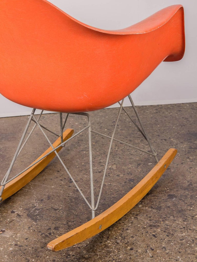 Eames Orange Armchair on Rocker Base For Sale at 1stDibs