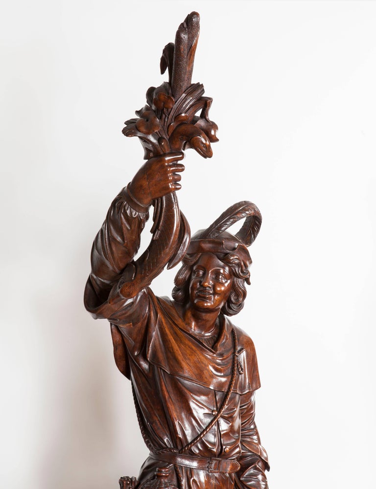 Pair of Italian Monumental Carved Figures on Plinths, 19th Century For ...