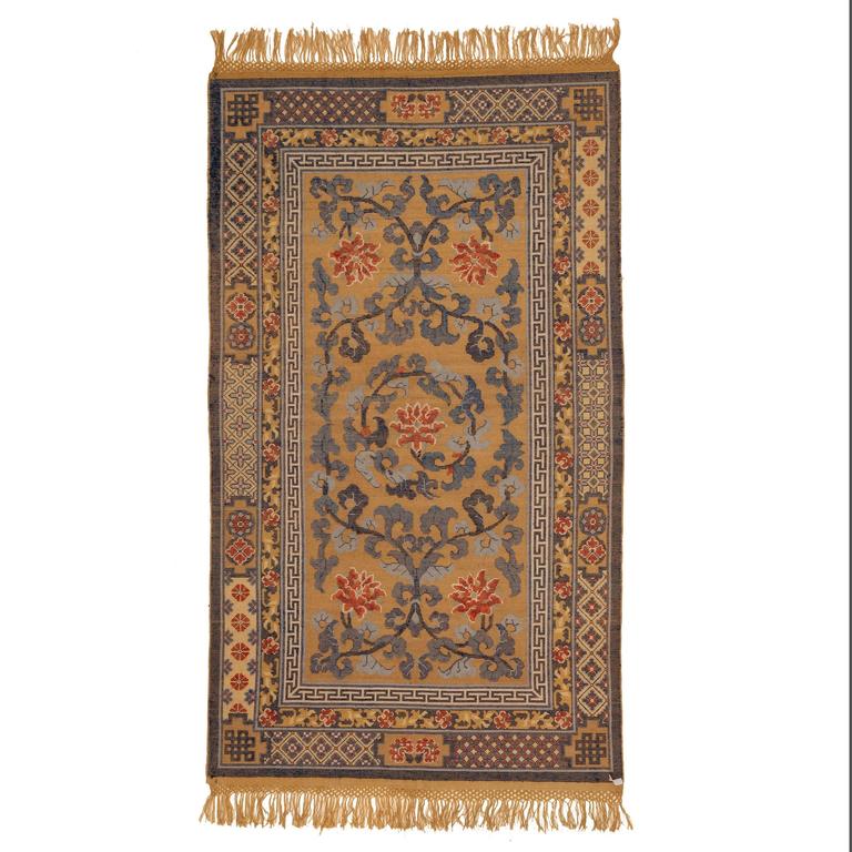 Silk and Metallic Thread Chinese Rug with Lotus Flowers at 1stDibs