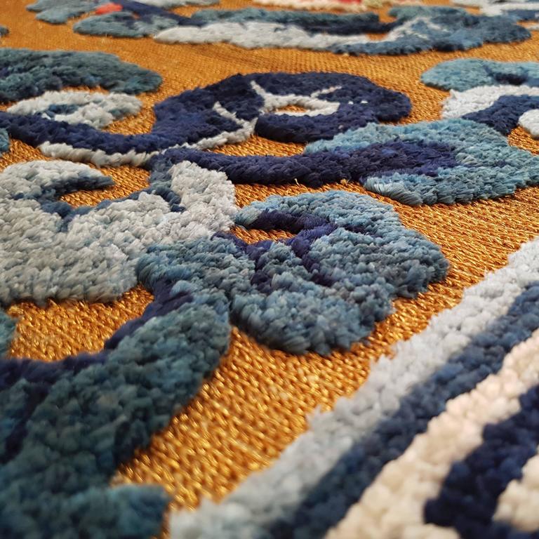 Silk and Metallic Thread Chinese Rug with Lotus Flowers at 1stDibs