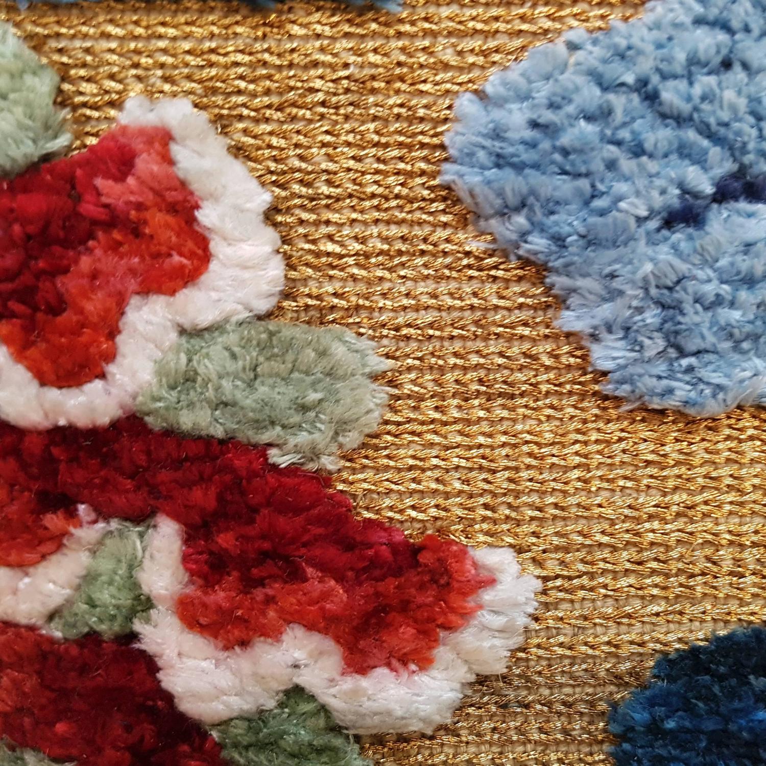 Silk and Metallic Thread Chinese Rug with Lotus Flowers For Sale at 1stdibs