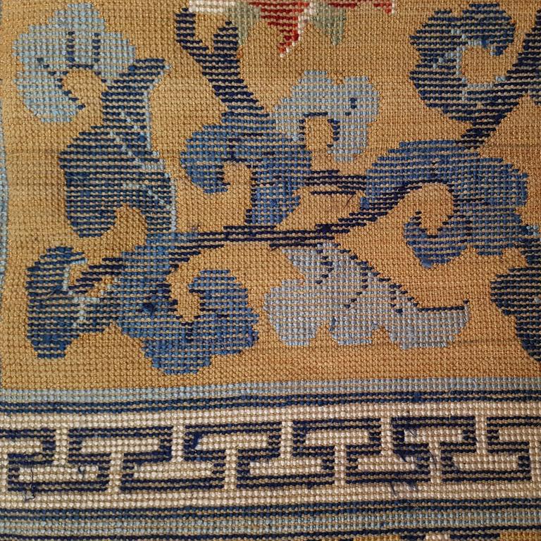 Silk and Metallic Thread Chinese Rug with Lotus Flowers at 1stDibs