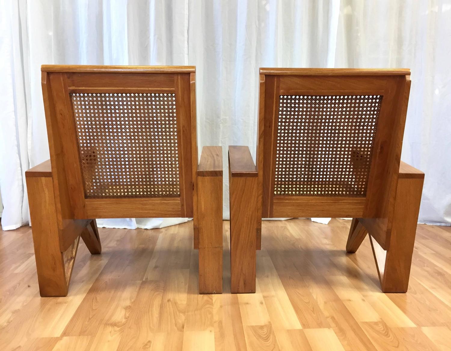 Uncommon Pair of Hawaiian Koa Wood and Woven Cane Lounge Chairs For ...
