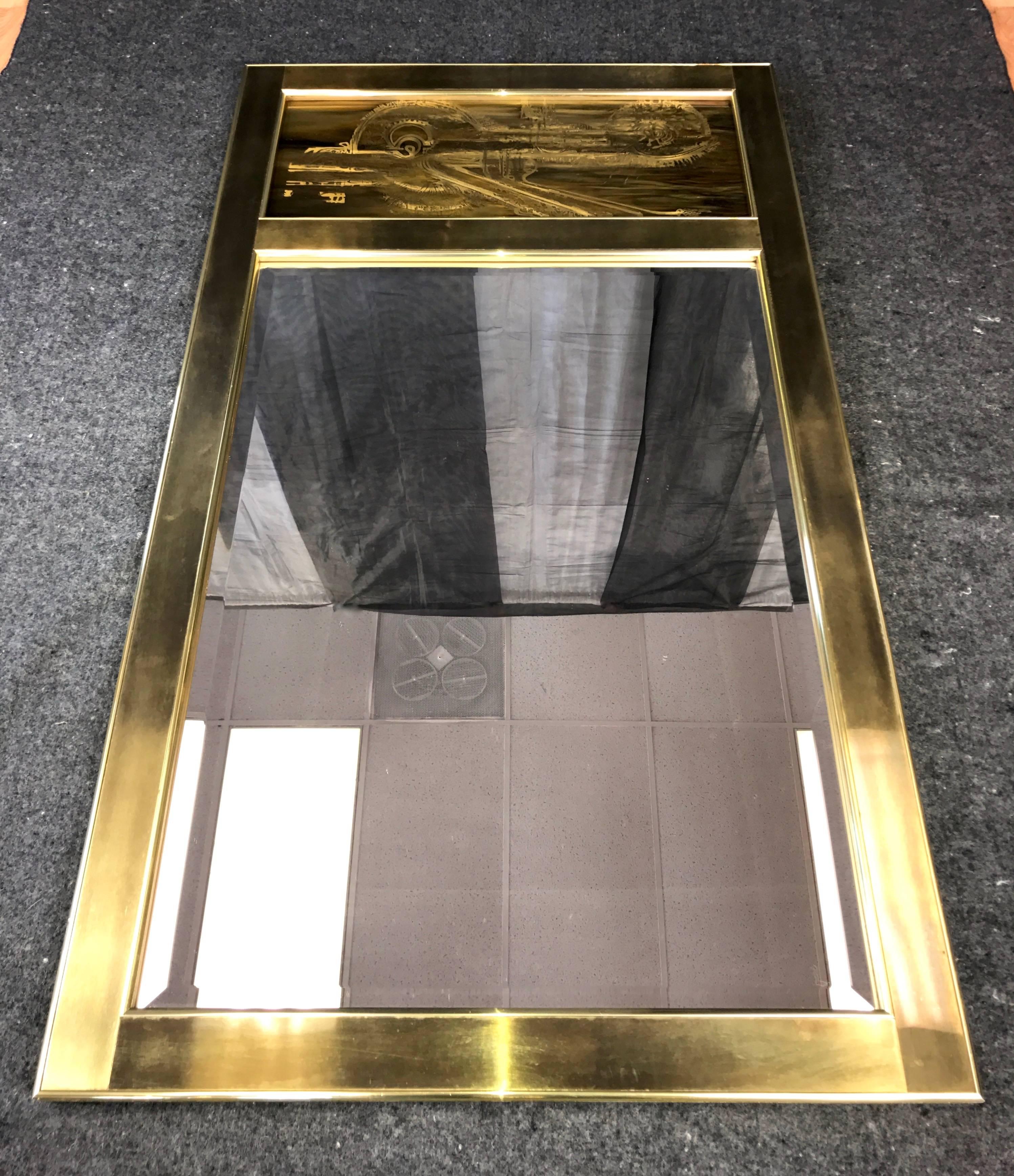 Mastercraft Brass Mirror with Bernhard Rohne Acid-Etched Panel A at ...