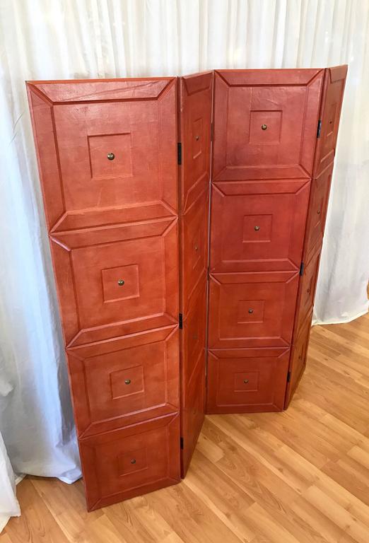 Maitland-Smith Leather-Clad Four-Panel Folding Screen at 1stDibs