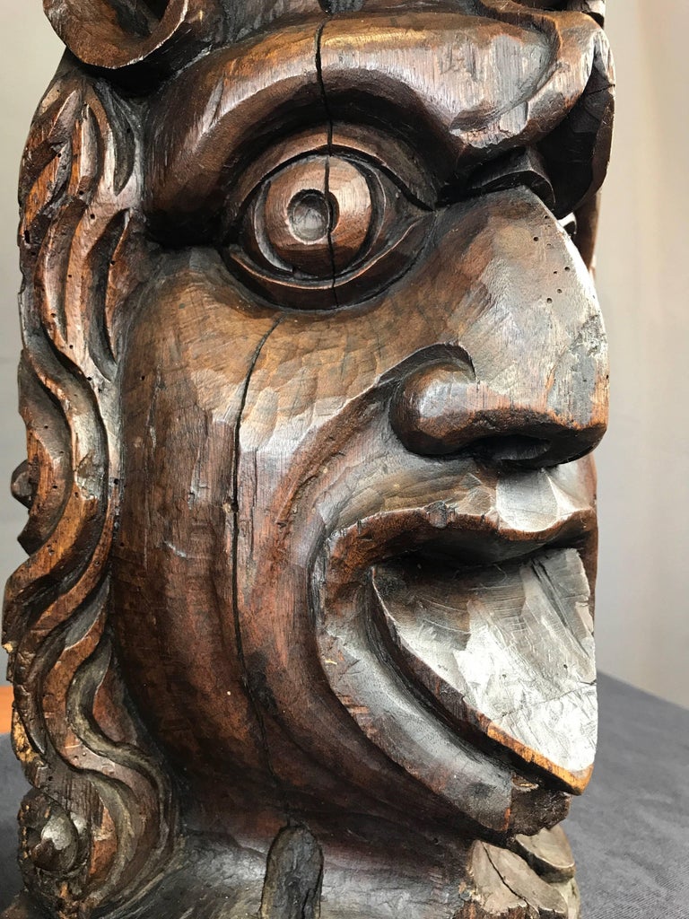 Pair of Impressively Sized and Expressive Hand-Carved Antique Newel ...