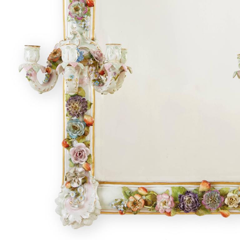 Meissen Porcelain Antique Mirror with Candleholders at 1stDibs