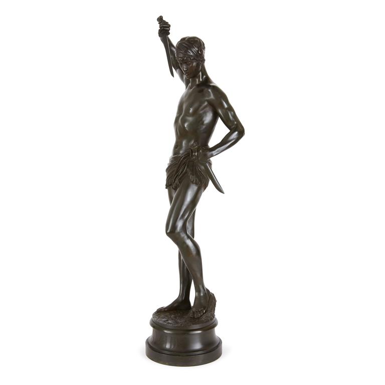 Patinated bronze antique figure of David by Paul Dubois at 1stDibs