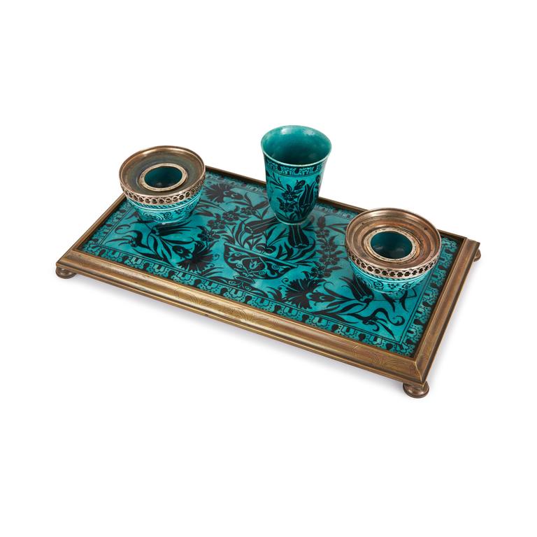 Iznik style ceramic brass mounted ink stand For Sale at 1stDibs