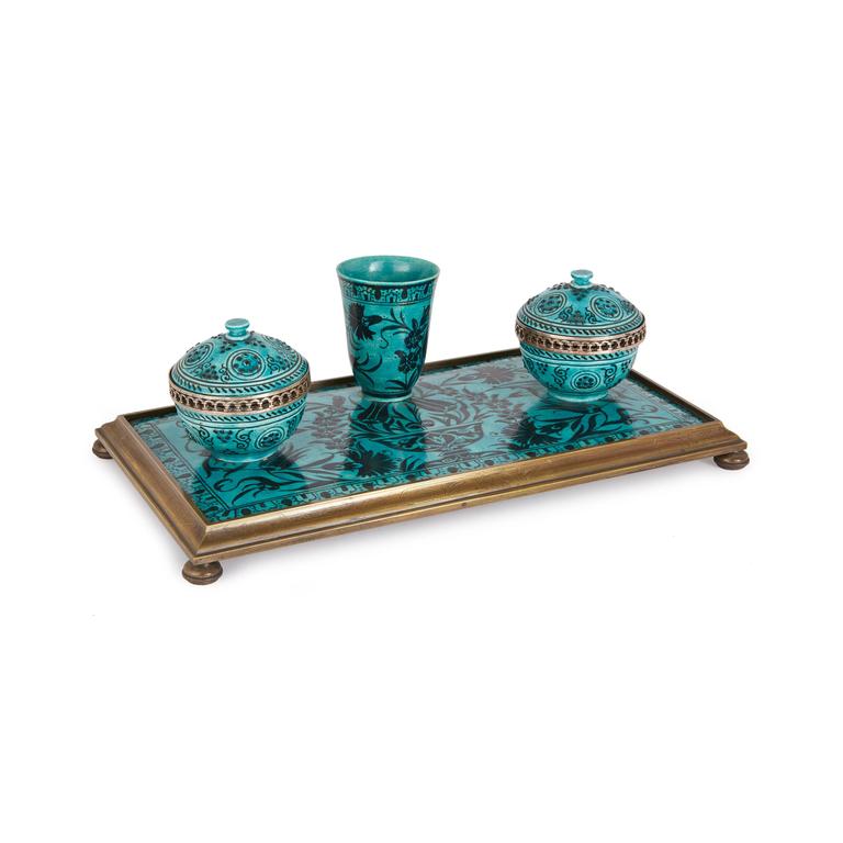 Iznik style ceramic brass mounted ink stand For Sale at 1stDibs