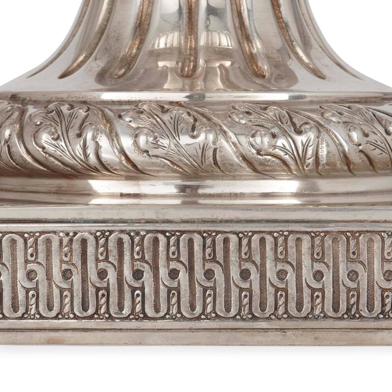 Large Pair of Antique Solid Silver Vases at 1stDibs