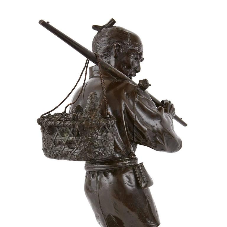 Japanese Antique Patinated Bronze Figure of a Man from the Meiji Period ...