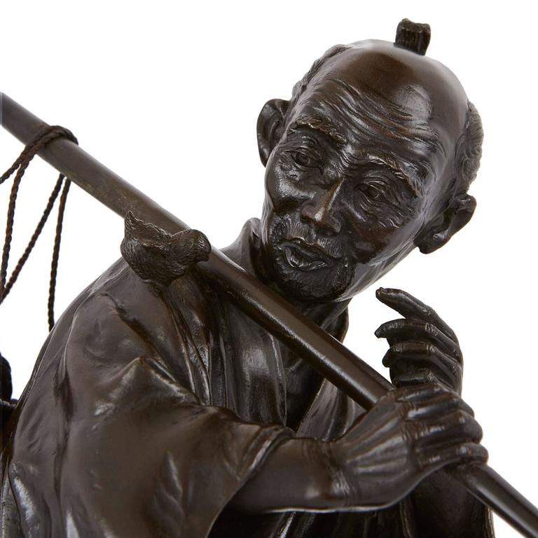 Japanese Antique Patinated Bronze Figure of a Man from the Meiji Period ...