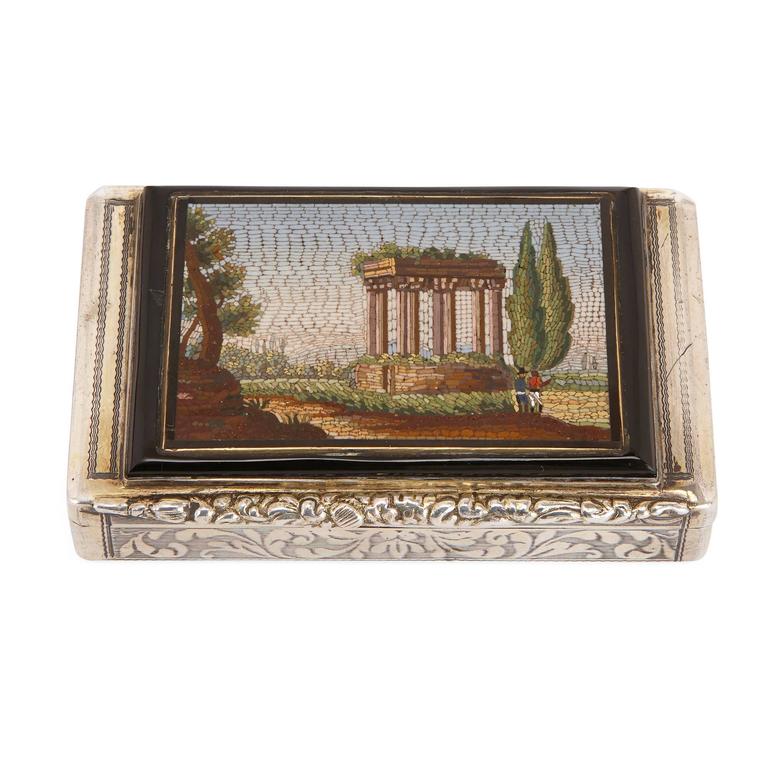 Antique Chased Silver Snuff Box Set with Fine Italian Micromosaic ...