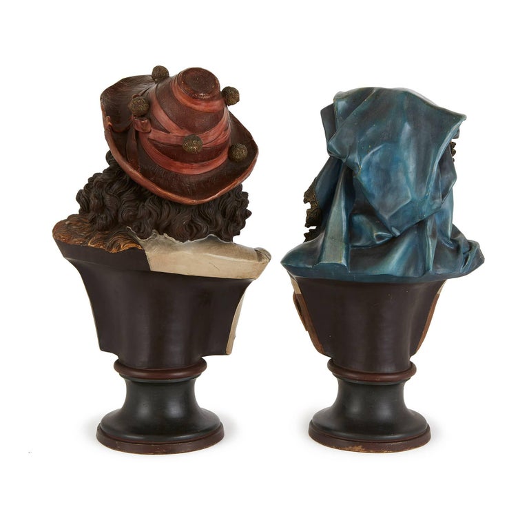 Pair of Antique Tyrolean Terracotta Busts of a Bavarian Man and Woman ...