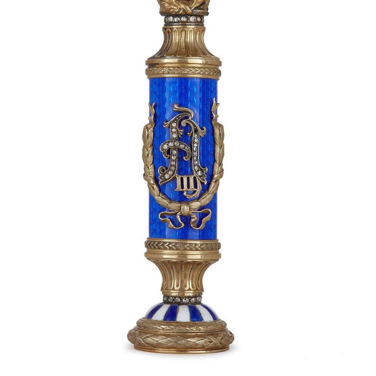 Fabergé Style Three-Piece Russian Desk Set in Diamond, Enamel and ...