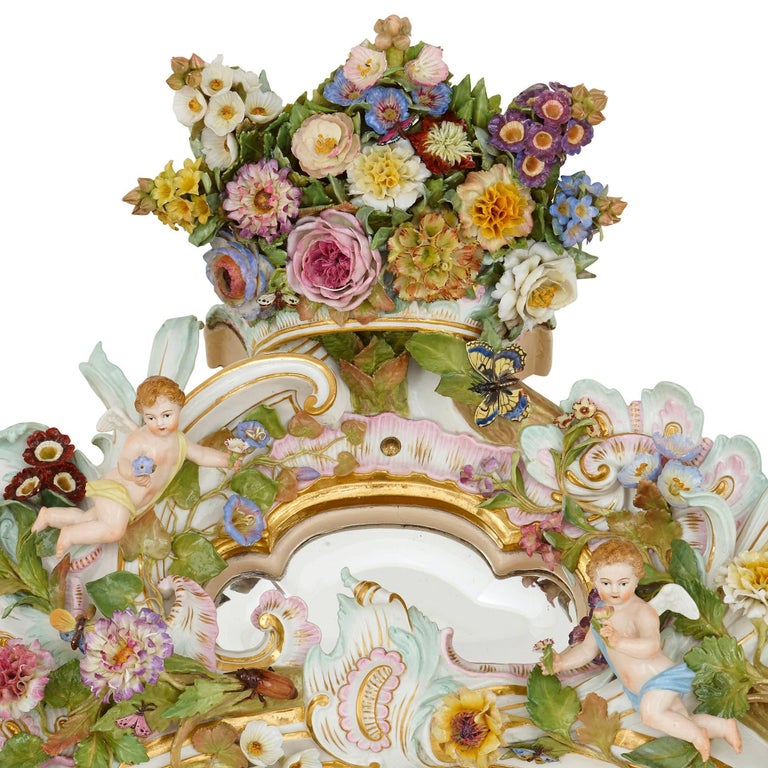 Large Antique German Polychrome Porcelain Mirror by Meissen at 1stDibs