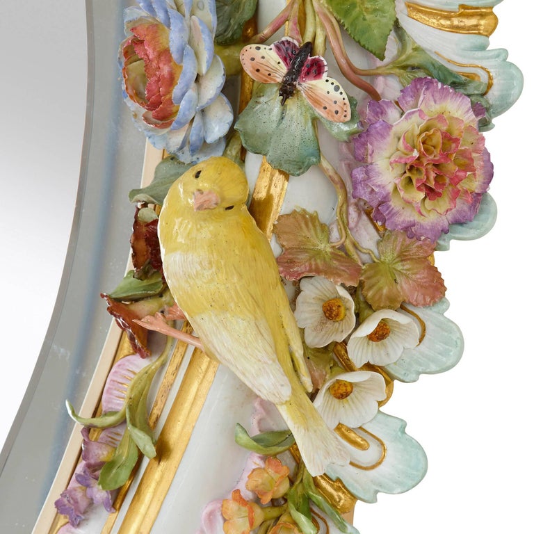 Large Antique German Polychrome Porcelain Mirror by Meissen at 1stDibs