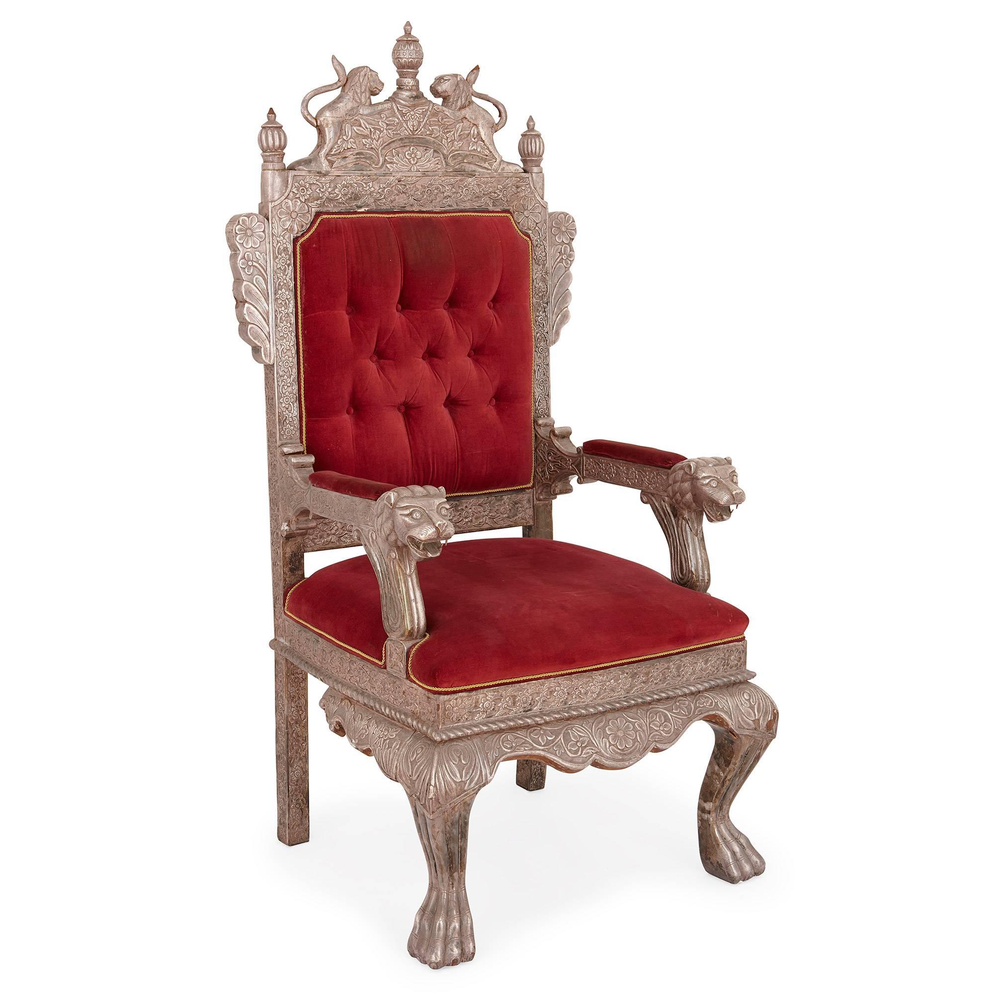 Antique Indian Silver Mounted Red Velvet Throne Chair at 1stDibs ...