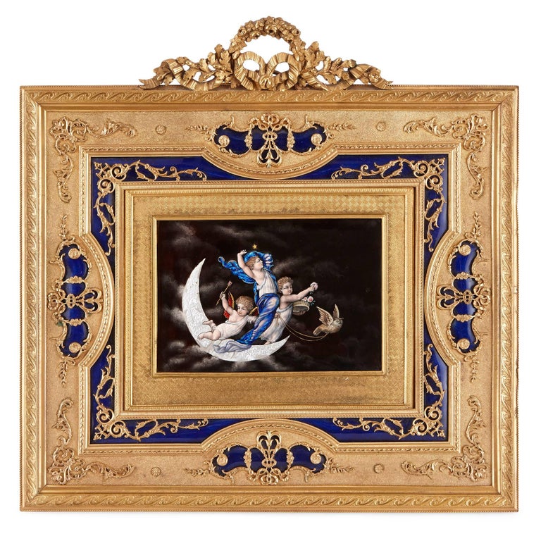 19th Century Limoges Enamel Plaque Depicting Cherubs in the Night Sky ...