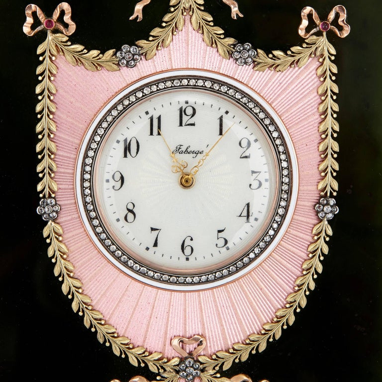 Faberge Style Guilloche Enamel and Gemstone Table Clock at 1stDibs