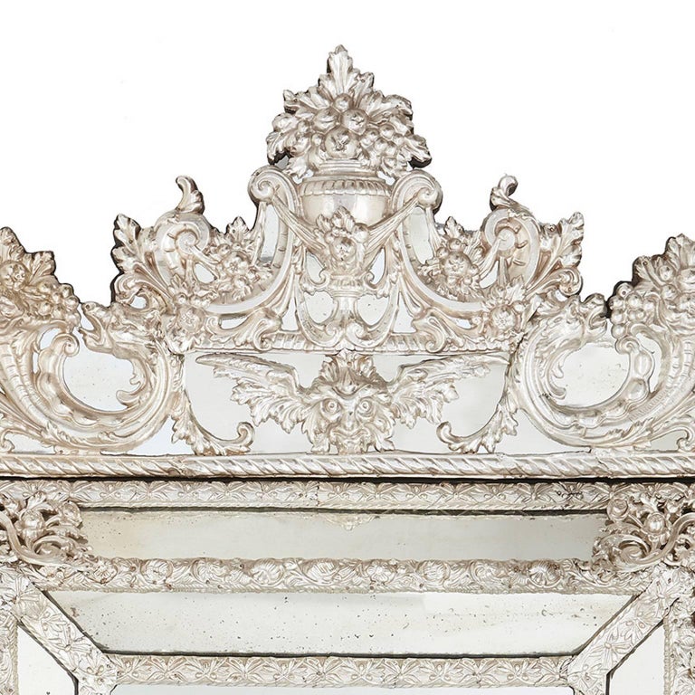 Large rectangular antique silvered French mirror in the Baroque style ...