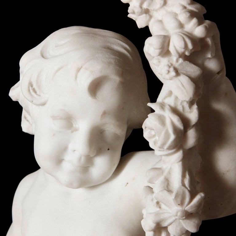 Pair of Neoclassical Style French Antique Carved White Marble Cherubs ...