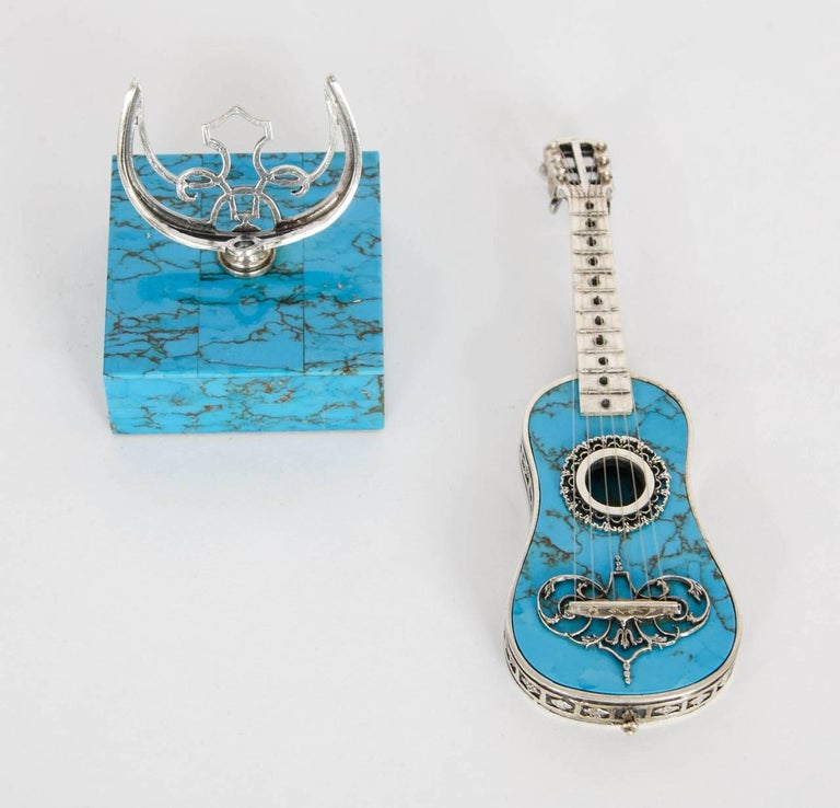 Set of Five Antique Viennese Miniature Silver and Turquoise Instruments ...