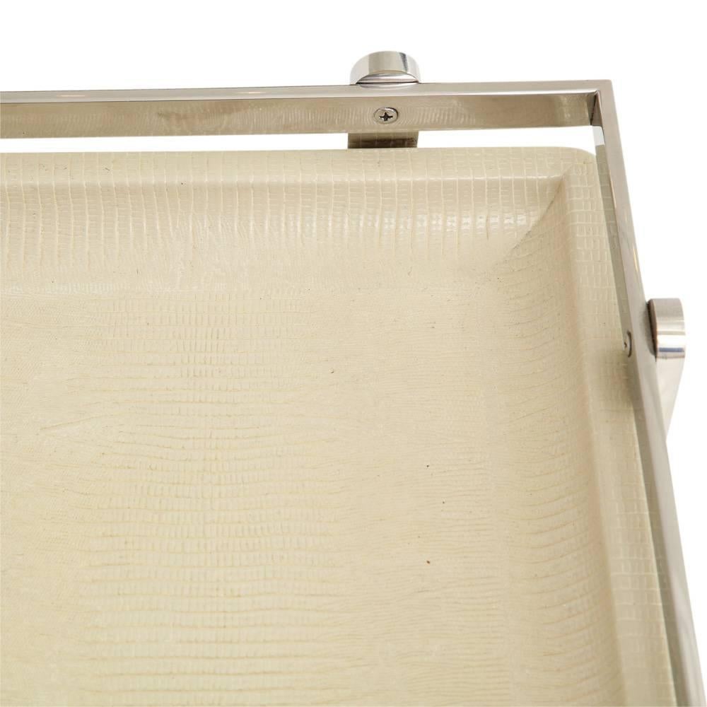 Karl Springer Bar Cart Embossed Leather and Steel USA 1980's at 1stDibs