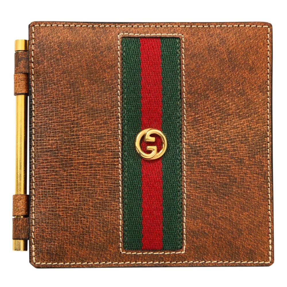 Gucci Bi-Fold Picture Frame, Brown Leather, Gold, Green and Red, Signed ...