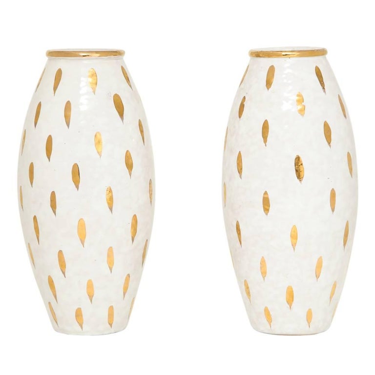 Bitossi Ceramic Vases Pottery Gold White Piume Feather Signed, Italy ...