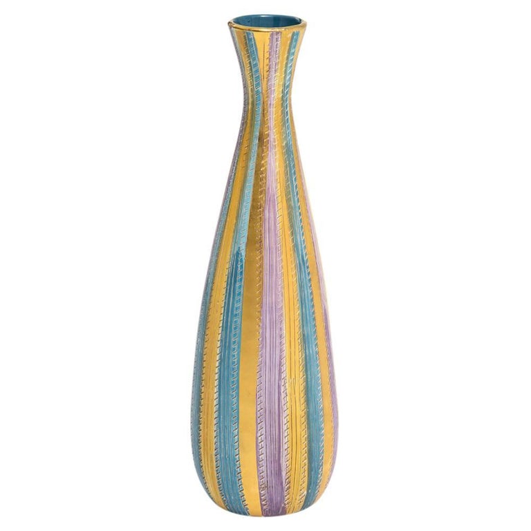 Bitossi Ceramic Vase Pottery Raymor Pastel Stripes Gold Signed, Italy ...