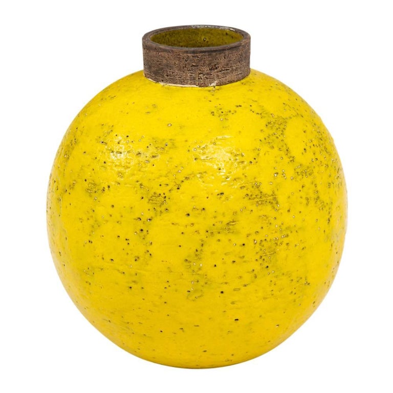 Bitossi Ceramic Vase Yellow Brown Round Pottery Signed, Italy, 1960s at ...