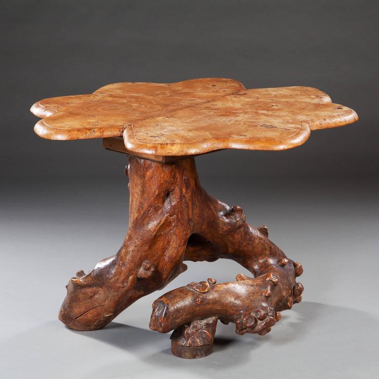 Burr Walnut Root Wood Table with a Scallop Edged Top at 1stDibs