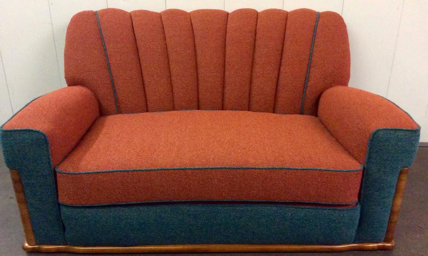 Art Deco Shell Back Sofa, Newly Upholstered For Sale at 1stdibs