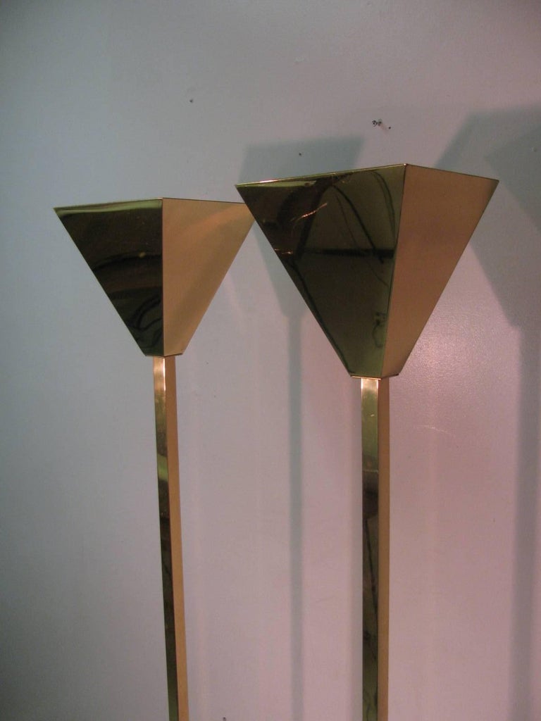Pair of Italian Mid-Century Modern Brass Three-Way Touch Torchieres ...