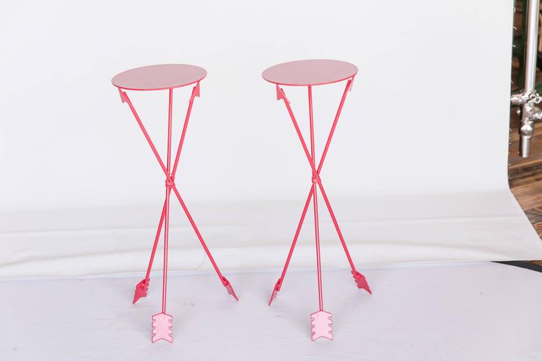 Midcentury Red Metal Arrow Drinks Tables, Pair For Sale at 1stDibs