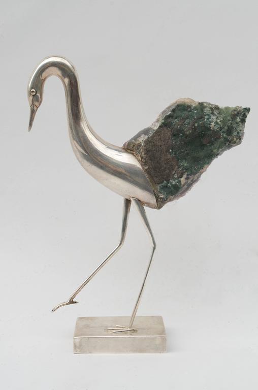 Small Bird Sculpture in Silver and Amethyst, 1970 at 1stDibs