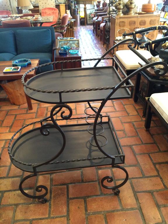 Wrought Iron Rolling Tea or Bar Cart at 1stDibs