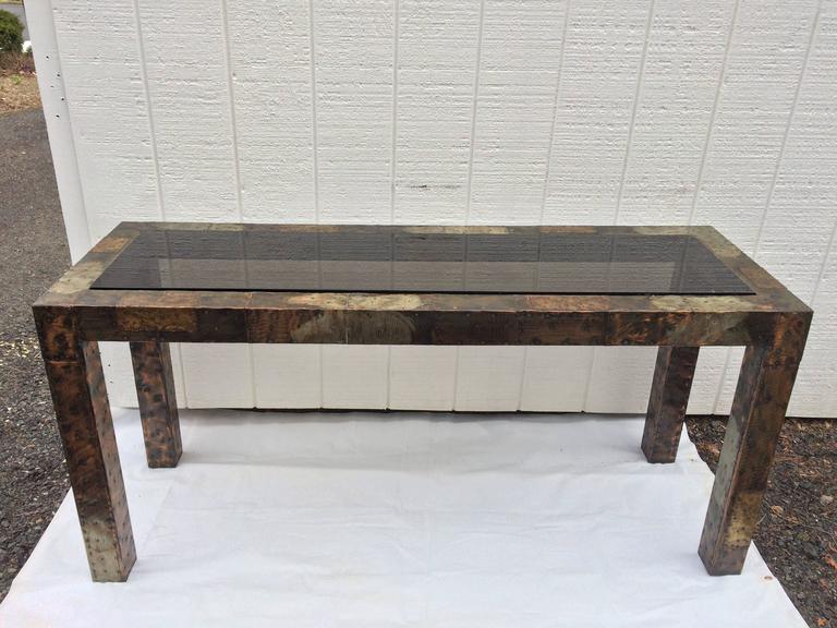 Paul Evans Mixed Metal Patchwork Table with Smoked Glass For Sale at ...