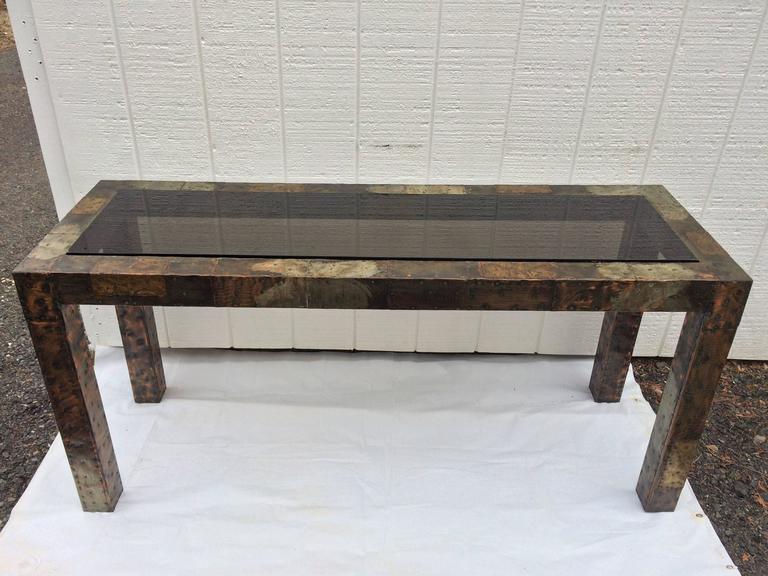 Paul Evans Mixed Metal Patchwork Table with Smoked Glass For Sale at ...